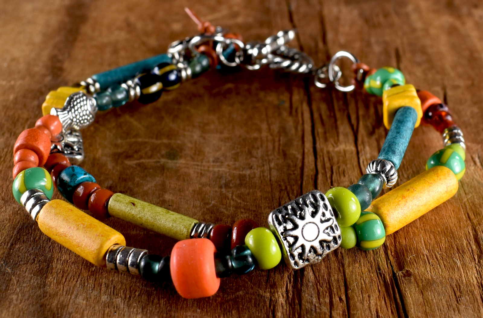 Colorful Mykonos Two Strand Bracelet | Chrysalis Tribal Jewelry